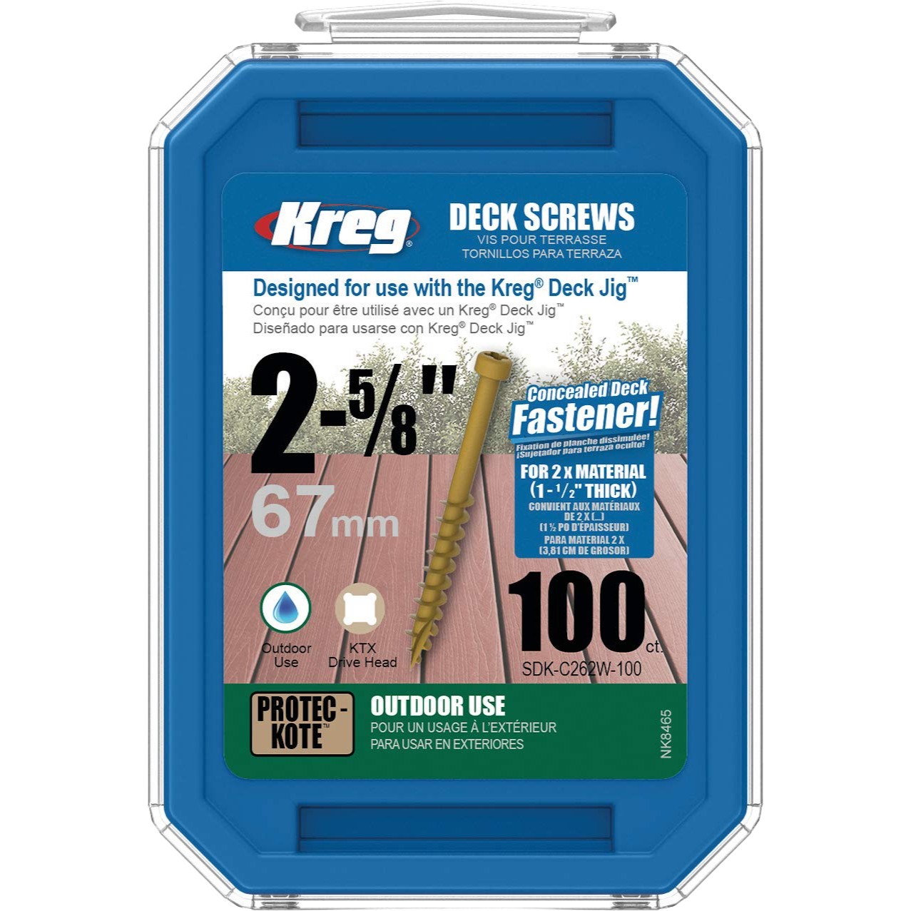 ברגי דק ארוכים - 100 יחידות - בורג לדק 2-5/8 67 מ"מ לשימוש עם Kreg Deck Jig System - פולק כלי עבודה